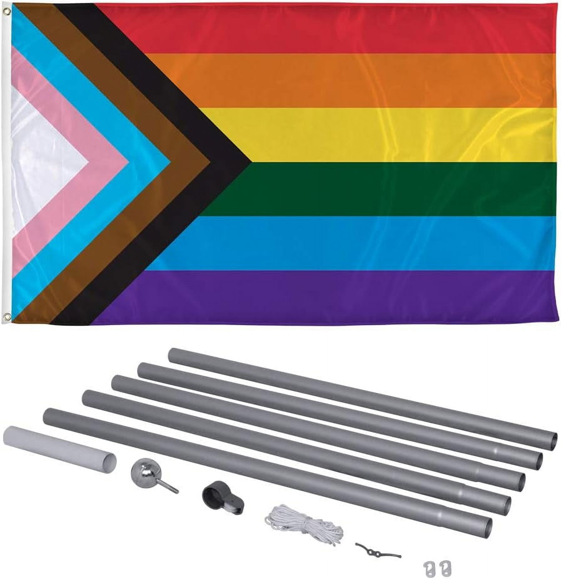 3f x 5f Gay Pride Flag – Polyeser Flag wih 20f Flagpole, Meal Grommes ...