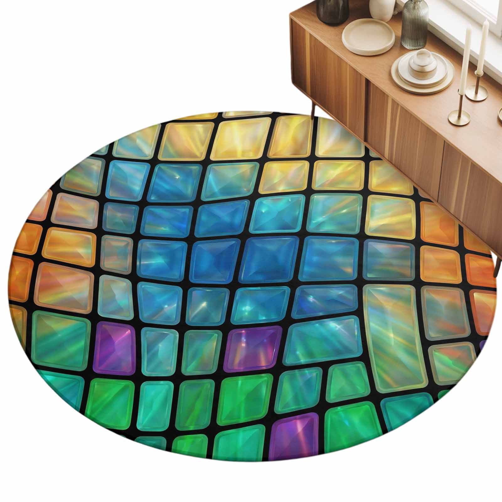 3ft Area Rug,Abstract Glass Mosaic Pattern Washable Large Rugs Soft Non ...