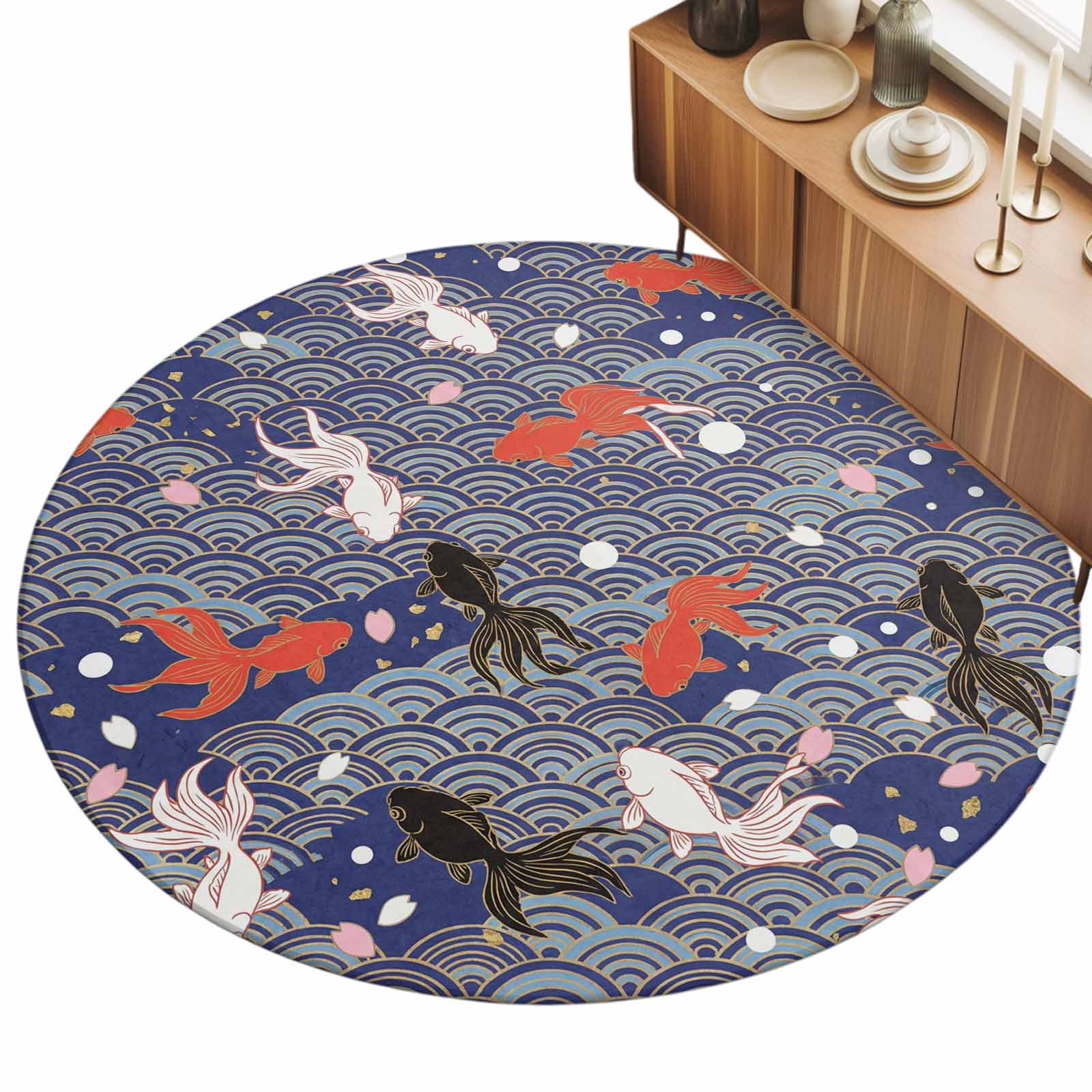 3ft Area Rug,Black Red Pink Goldfish Washable Large Rugs Soft Non-Slip ...