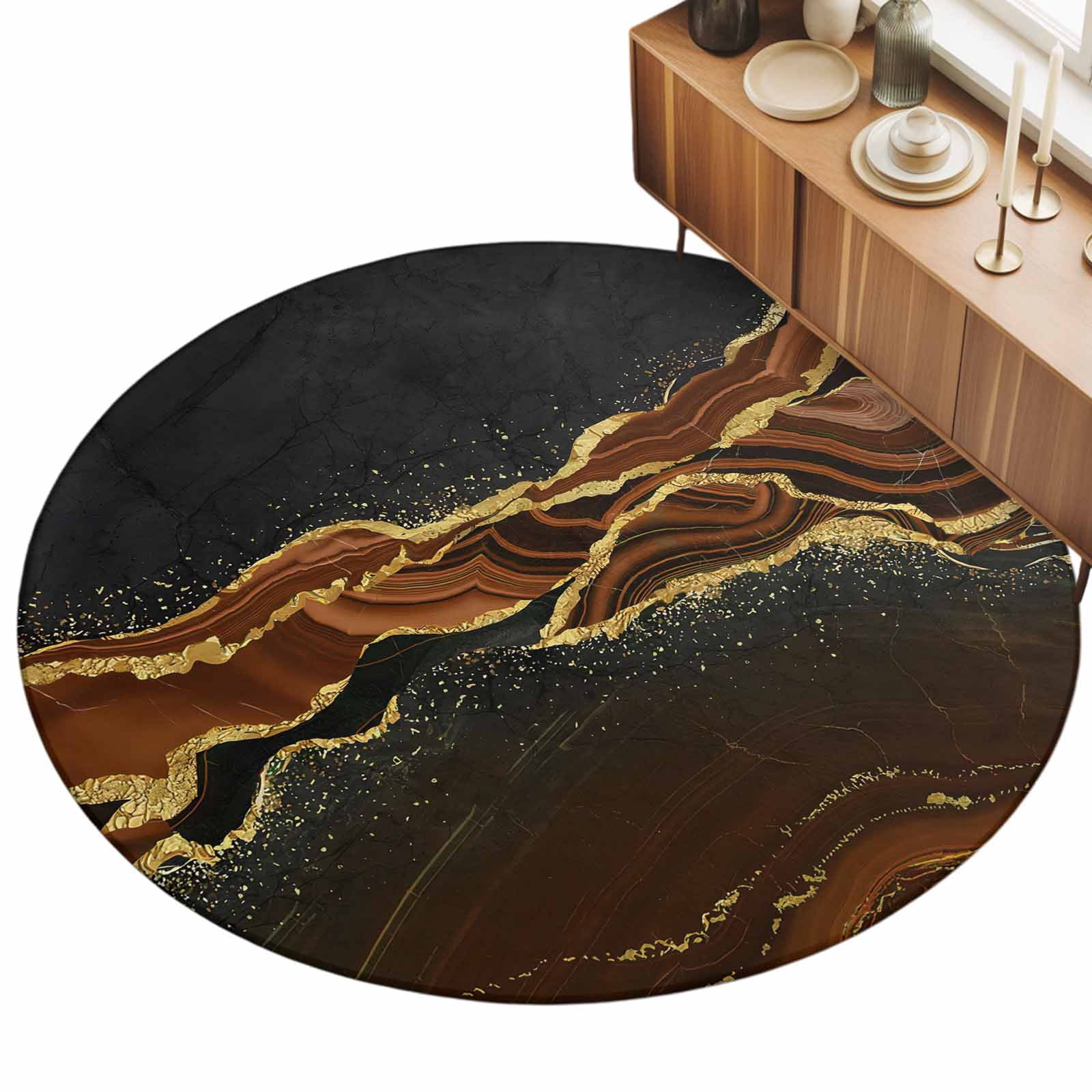 3ft Area Rug,Brown Gold Marble Texture Washable Large Rugs Soft Non ...