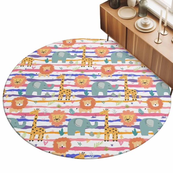 3ft Area Rug,Cartoons Animals Giraffes Elephant Washable Large Rugs ...