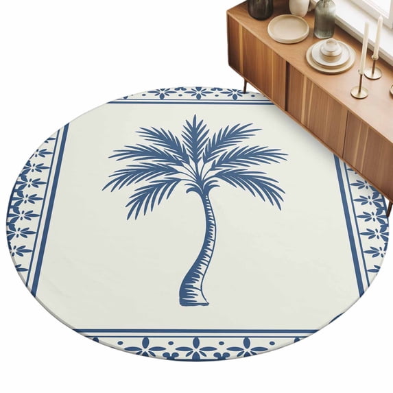 3ft Area Rug,Coastal Navy Blue Tropical Palm Tree Washable Large Rugs ...