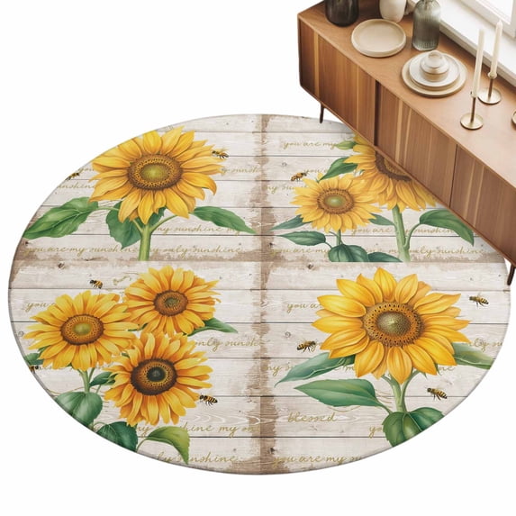 3ft Area Rug,Country Retro Sunflower Bee Washable Large Rugs Soft Non ...