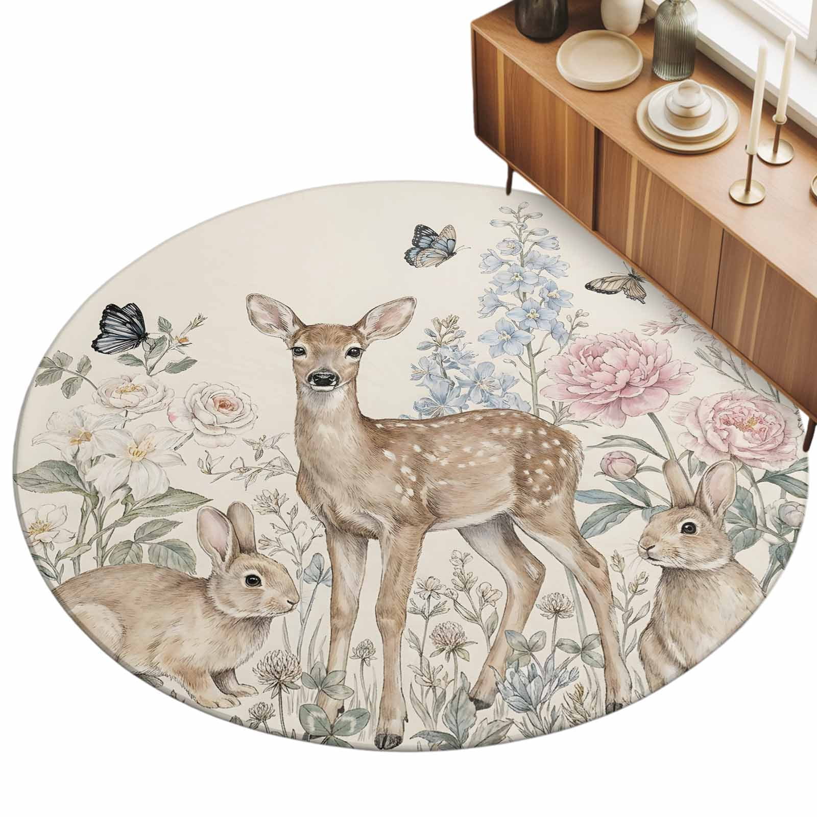 3ft Area Rug,Farmhouse Deer Rabbit Butterfly Washable Large Rugs Soft ...