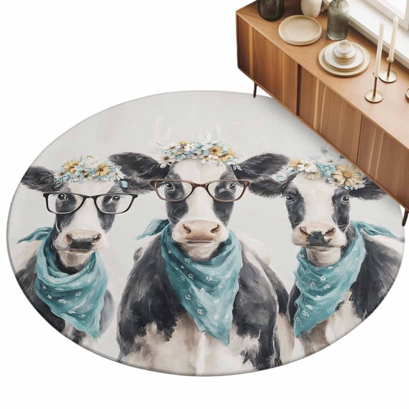 3ft Area Rug,Farmhouse Flower Cow with Glasses Washable Large Rugs Soft ...