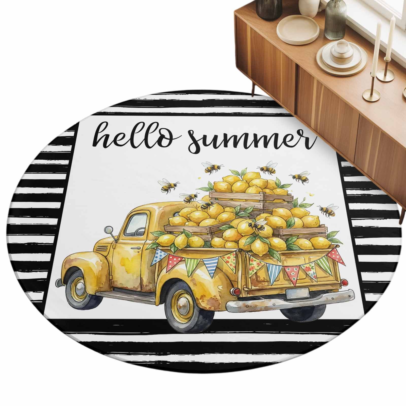 3ft Area Rug,Farmhouse Truck Lemon Bee Washable Large Rugs Soft Non ...