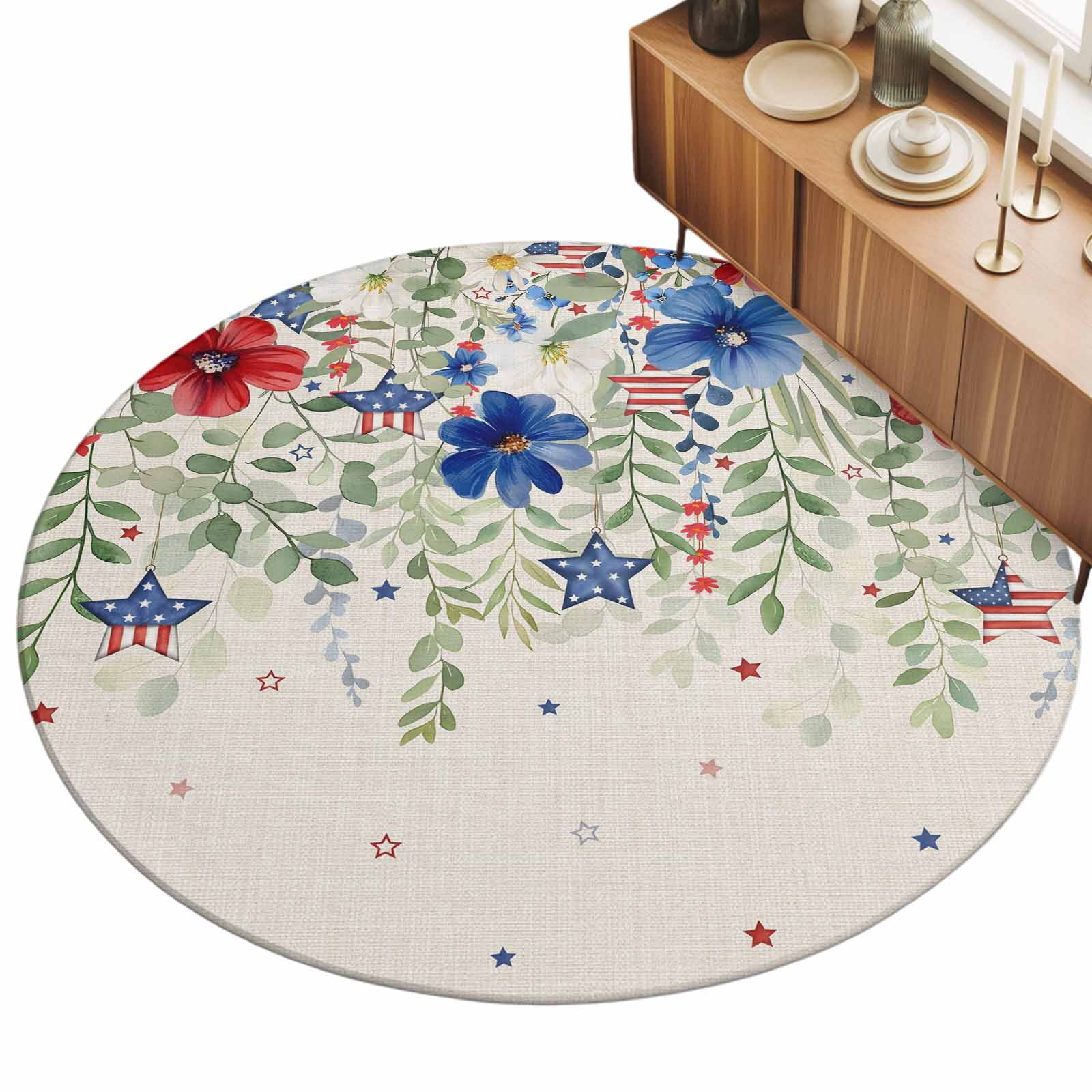 3ft Area Rug,Independence Day Red Flowers Leaves Stars Washable Large ...