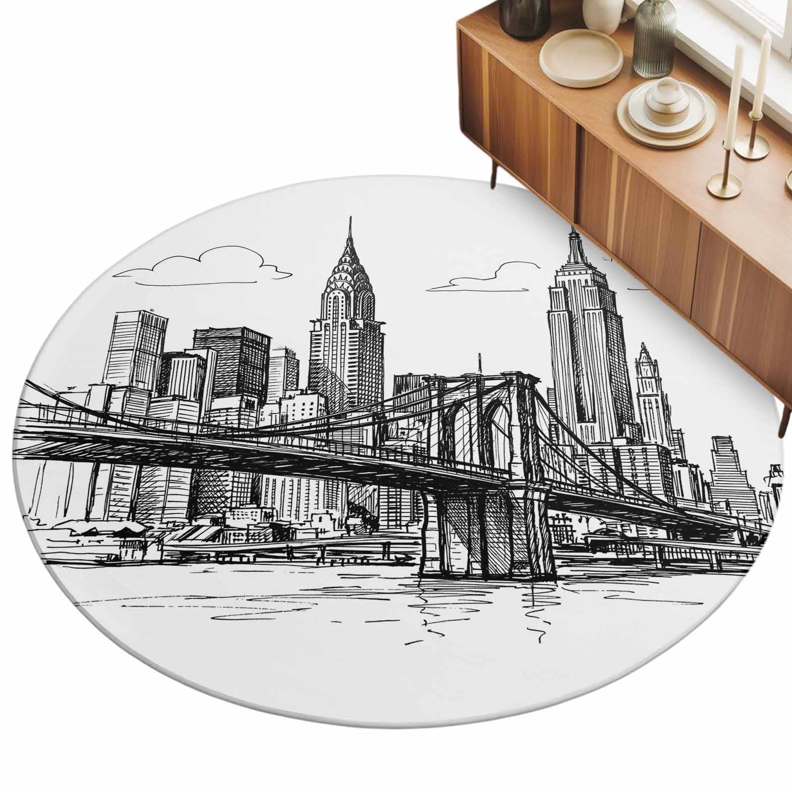 3ft Area Rug,Modern Bridge Building Sketch Washable Large Rugs Soft Non ...