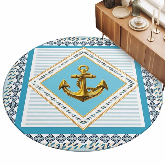 3ft Area Rug,Nautical Sailing Anchor on Blue Washable Large Rugs Soft ...