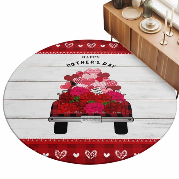 3ft Area Rug,Red Flower Heart Shapes Balloon Car on Wood Washable Large ...