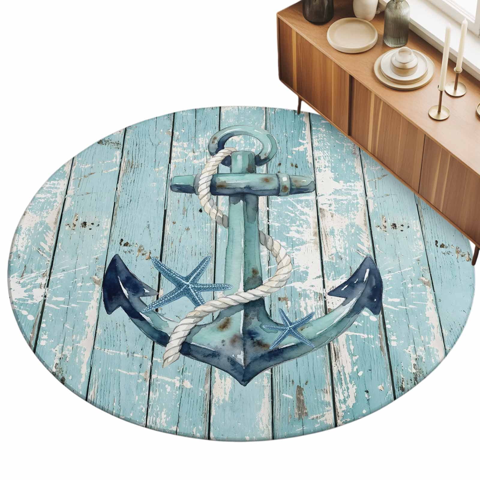 3ft Area Rug,Retro Coastal Green Anchor Washable Large Rugs Soft Non ...