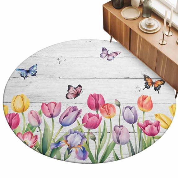 3ft Area Rug,Spring Farm Flowers Tulips Washable Large Rugs Soft Non ...