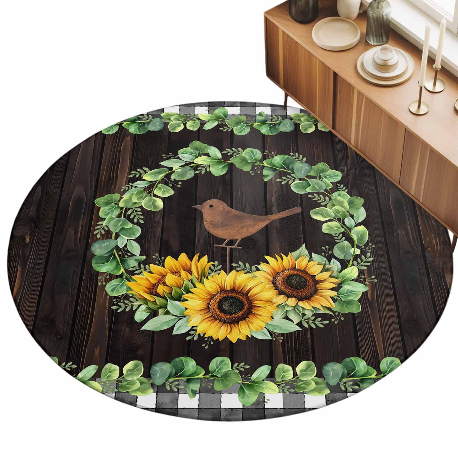 3ft Area Rug,Spring Green Yugal Leaves Sunflowers Bird Washable Large ...
