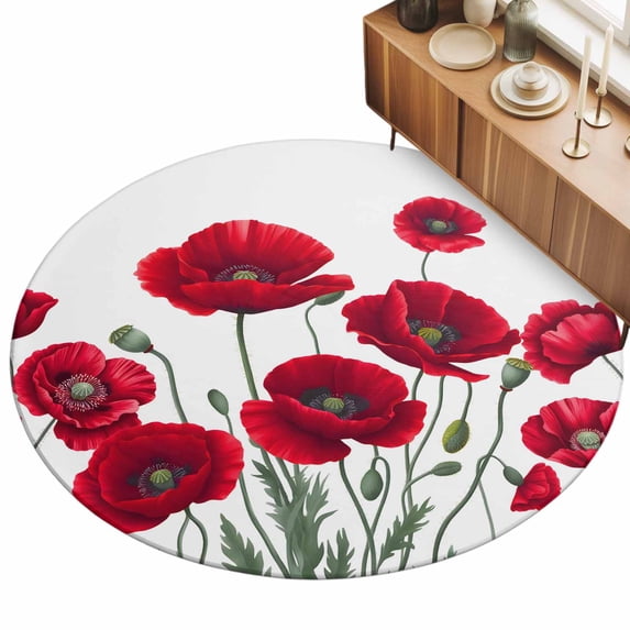 3ft Area Rug,Spring Red Opium Poppy Flower Washable Large Rugs Soft Non ...