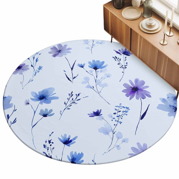 3ft Area Rug,Spring Watercolor Purple Blue Flower Washable Large Rugs ...