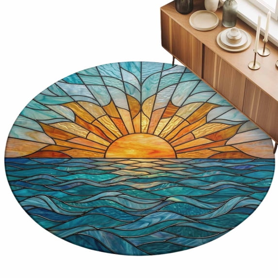 3ft Area Rug,Stained Glass Sunset Washable Large Rugs Soft Non-Slip ...
