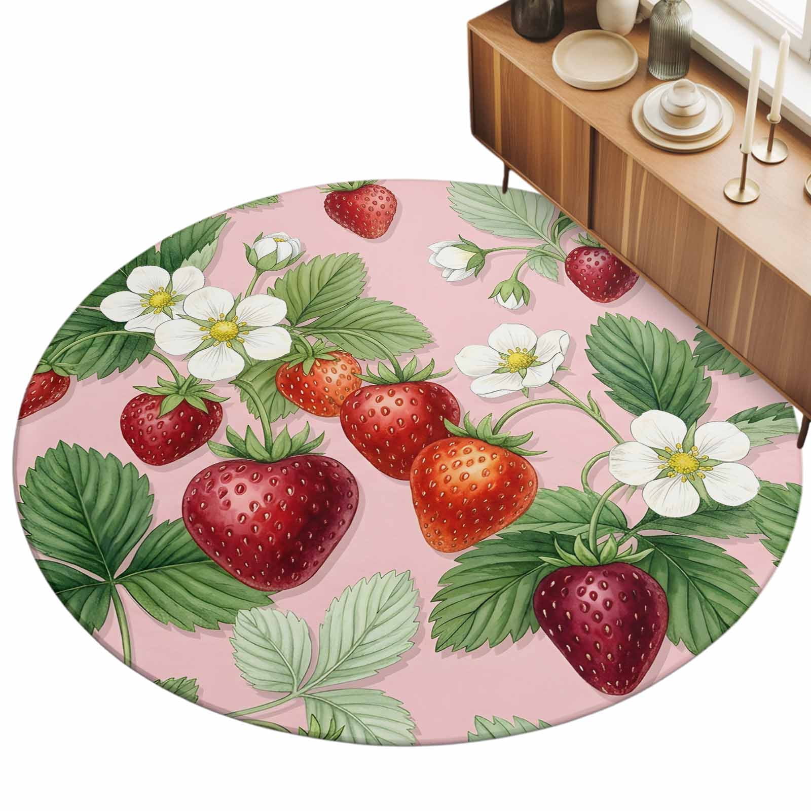 3ft Area Rug,Summer Strawberry Bush on Pink Washable Large Rugs Soft ...