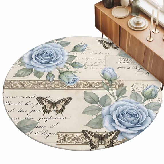 3ft Area Rug,Watercolor Blue Rose Flowers Leaves Washable Large Rugs ...
