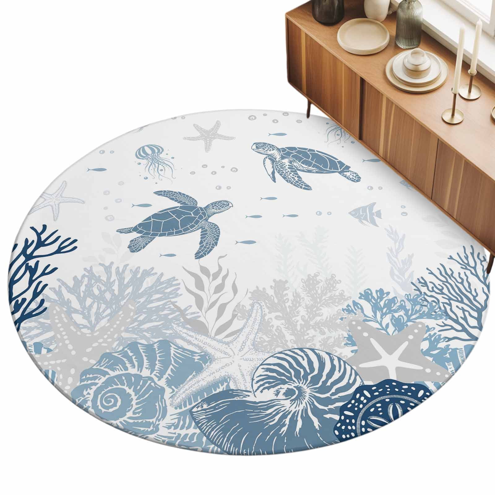 3ft Area Rug,Watercolor Blue Sea Turtles Starfish Washable Large Rugs ...