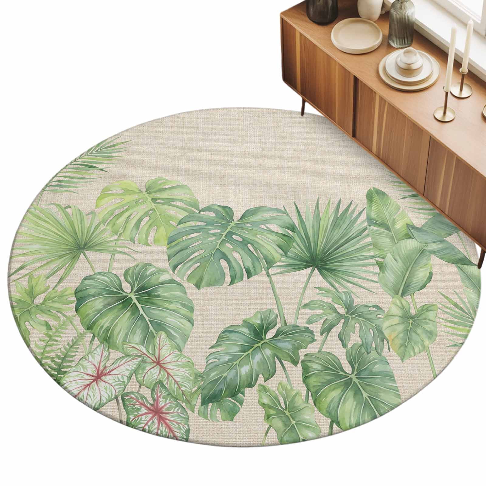 3ft Area Rug,Watercolor Monstera Leaves on Linen Washable Large Rugs ...