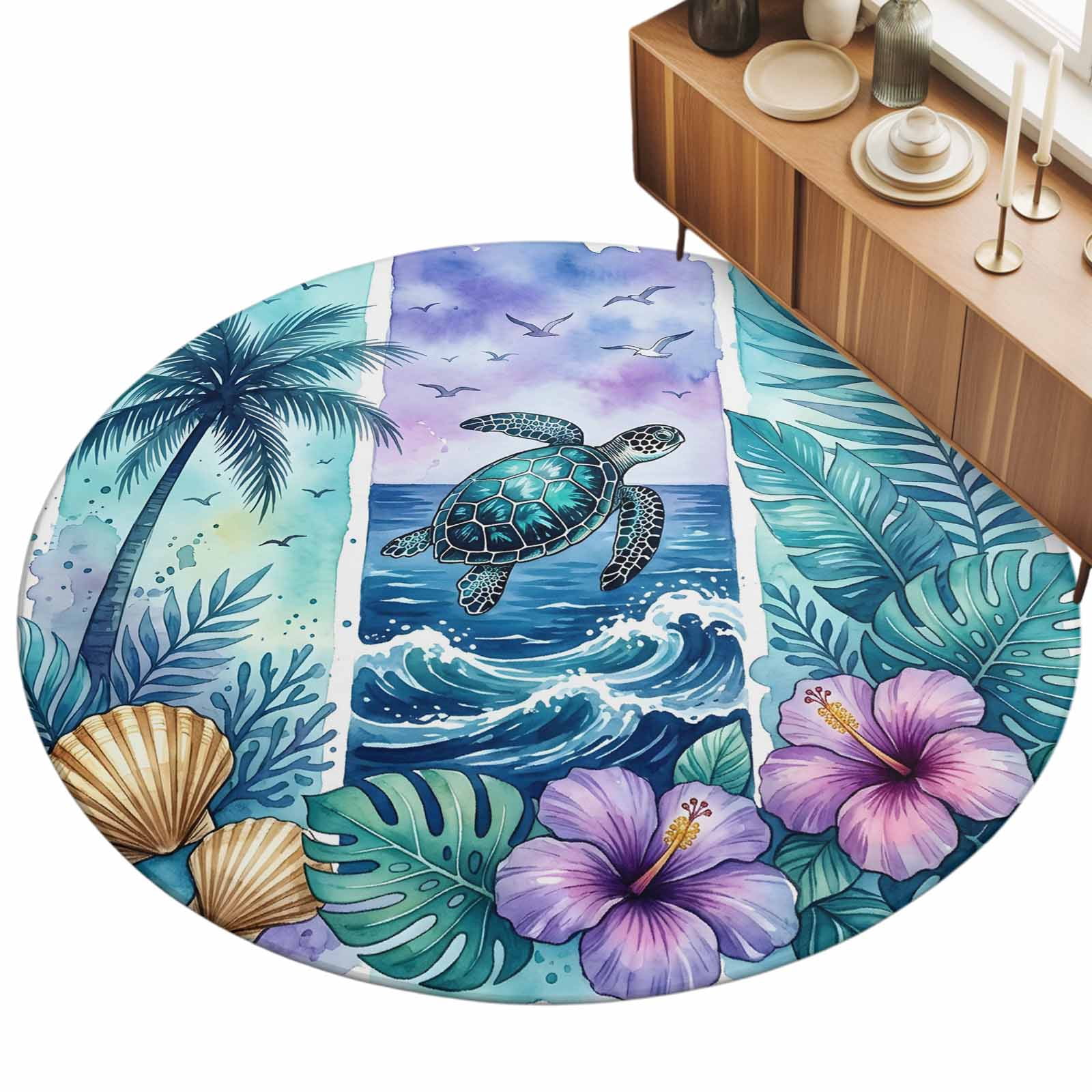 3ft Area Rug,Watercolor Ocean Turtle Flower Washable Large Rugs Soft ...