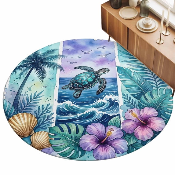 3ft Area Rug,Watercolor Ocean Turtle Flower Washable Large Rugs Soft ...