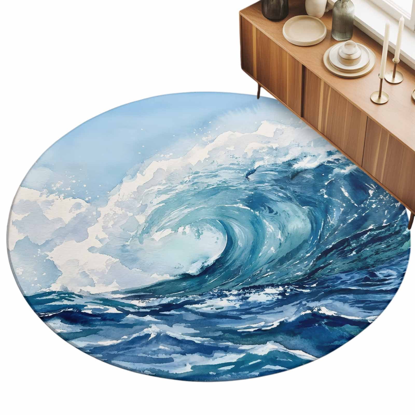 3ft Area Rug,Watercolor Style Ocean Waves Washable Large Rugs Soft Non ...
