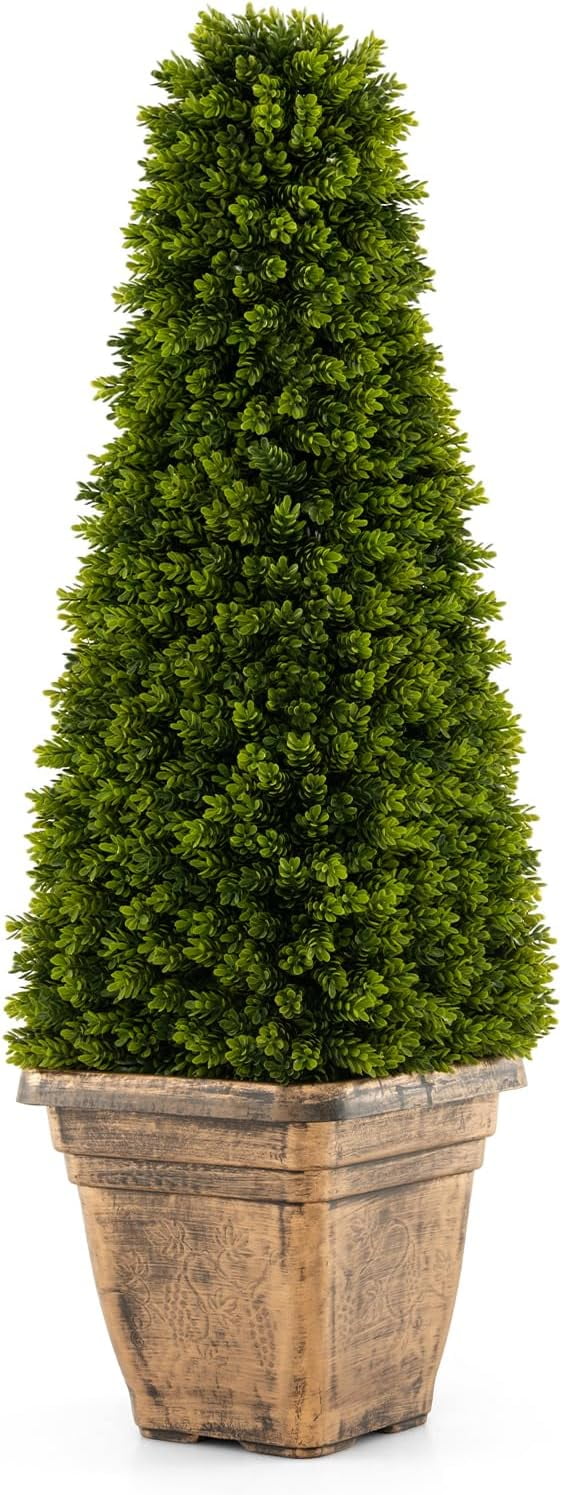 3ft Artificial Boxwood Topiary Tree, Cone-Shaped Faux Potted Plants ...