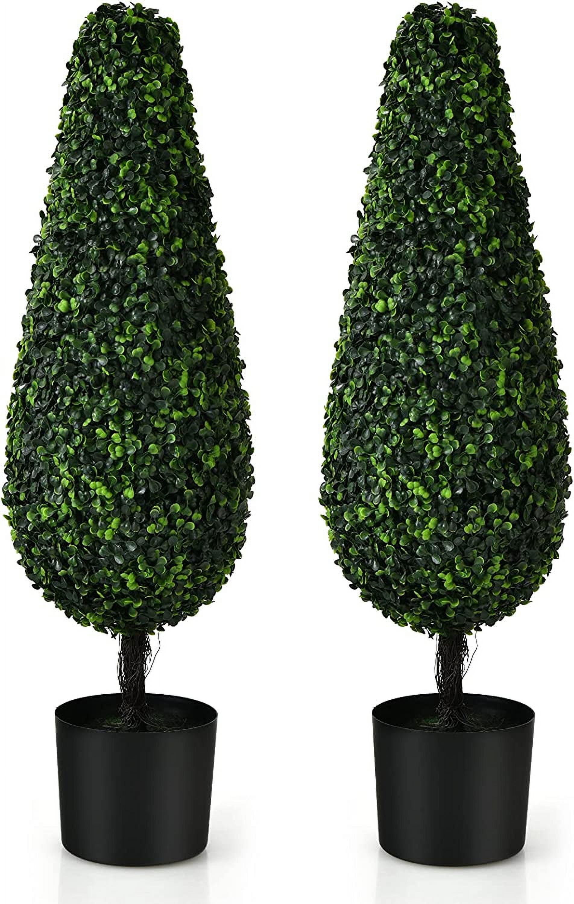 3ft Artificial Boxwood Tower Topiary Trees, 2 Pack Faux Decorative ...