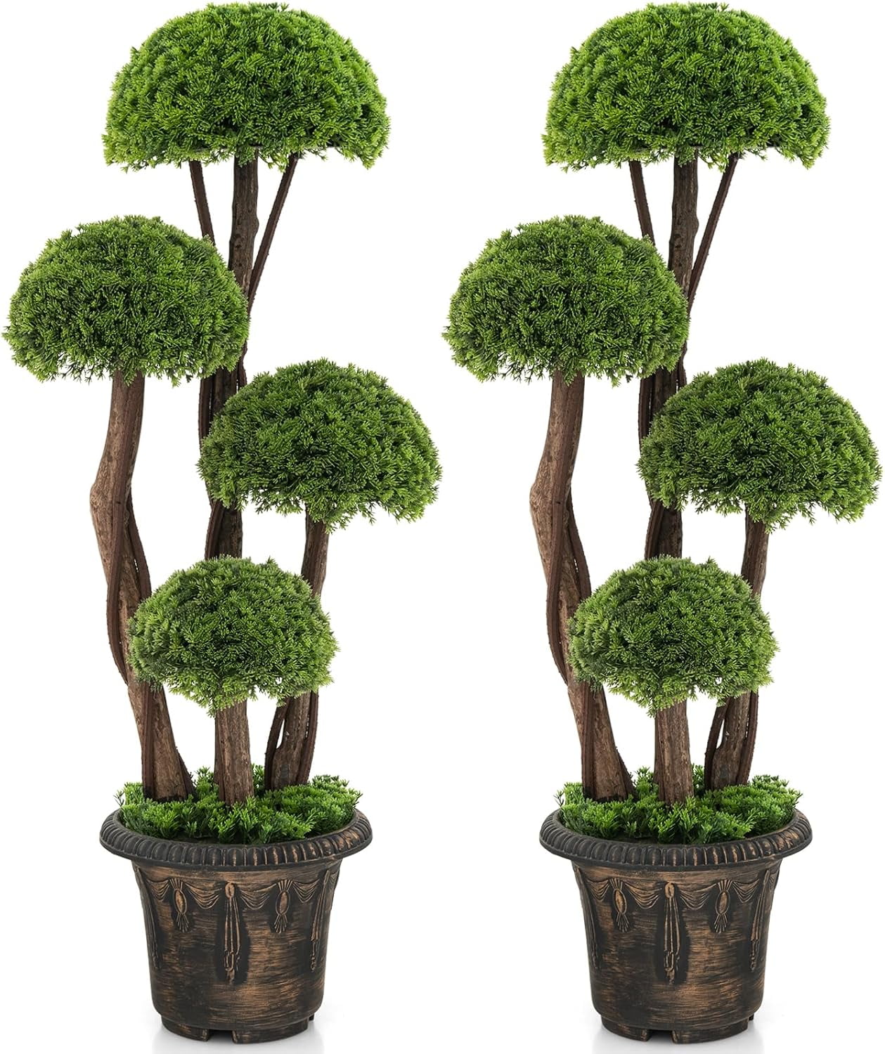 3ft. Artificial Cypress Topiary Tree, Ball Shaped Faux Cedar Trees w ...