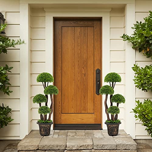 3ft. Artificial Cypress Topiary Tree, Ball Shaped Faux Cedar Trees w ...