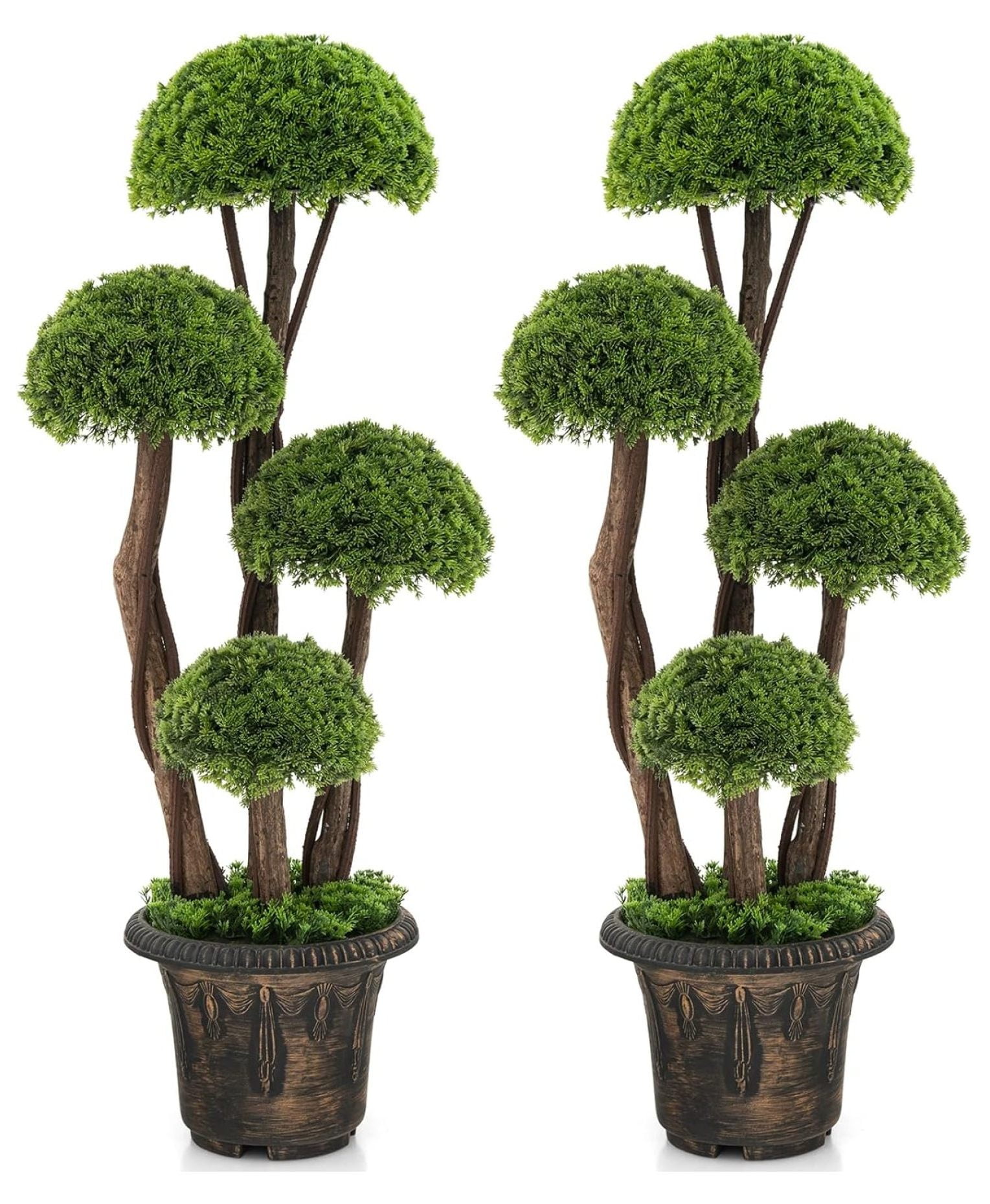 3ft. Artificial Cypress Topiary Tree, Shaped Faux Cedar Trees w/ Cement ...