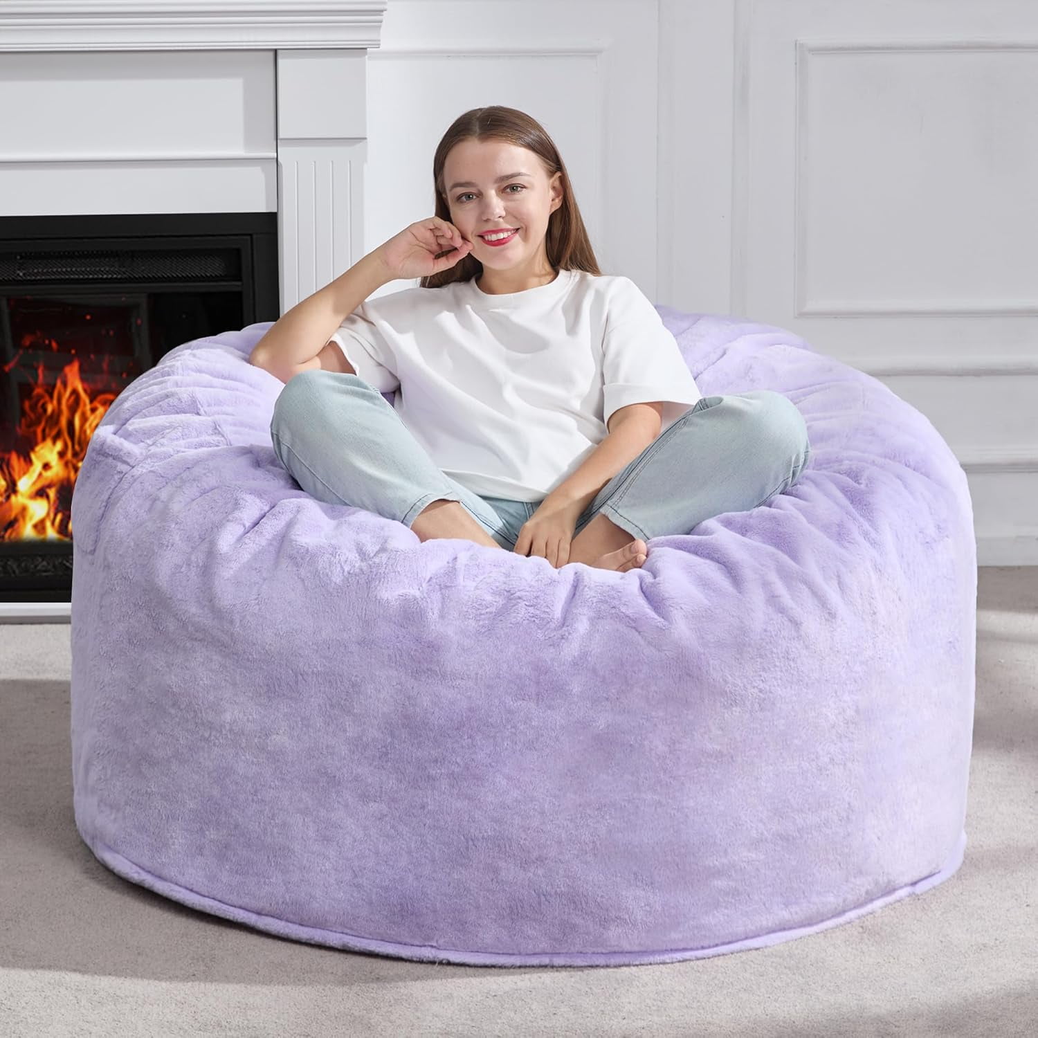 3ft Bean Bag Chairs for Adults Large Beanbag Chair with Plush Faux Fur ...