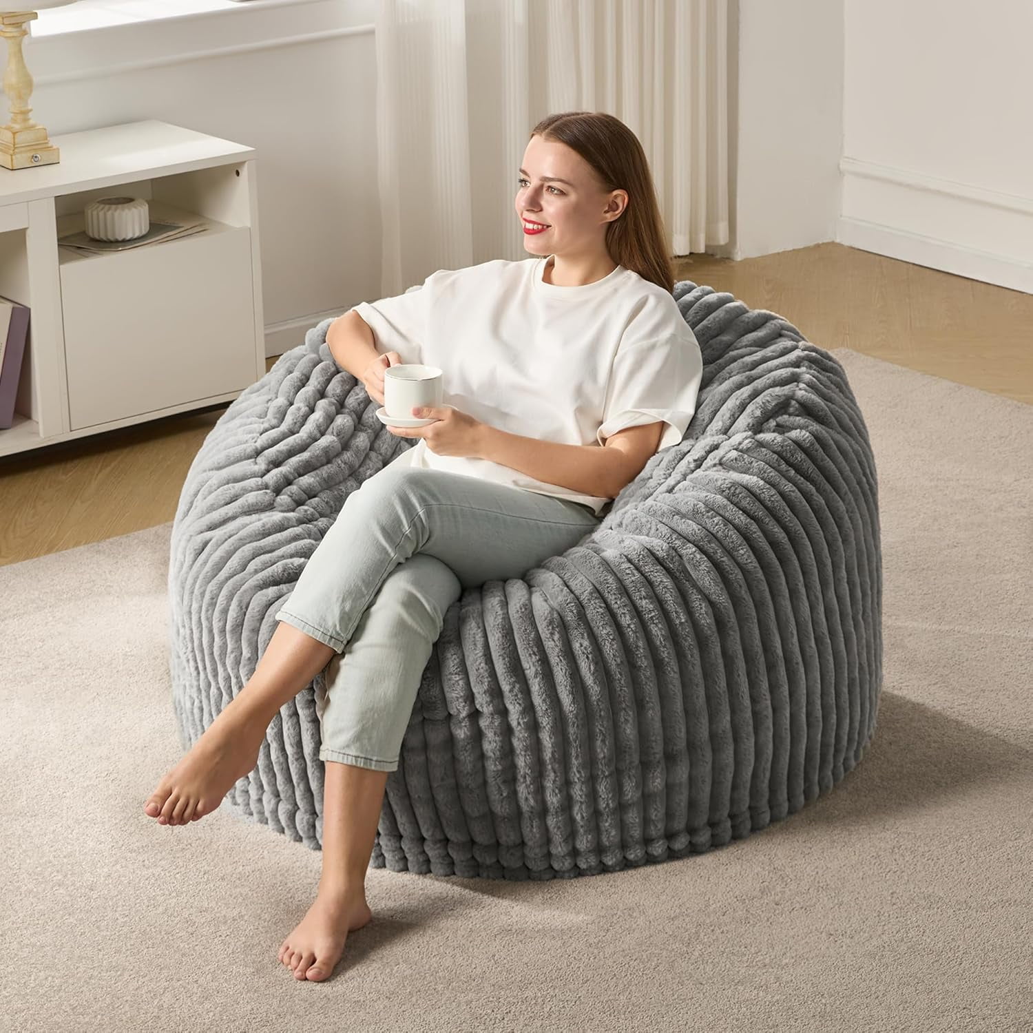 3ft Bean Bag Chairs for Adults Large Beanbag Chair with Stripe Plush ...