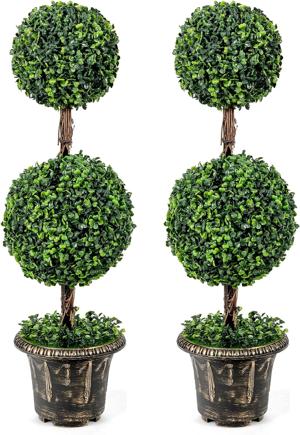 3ft Boxwood Topiary Tree Artificial Set of 2, Weatherproof Faux Plant ...
