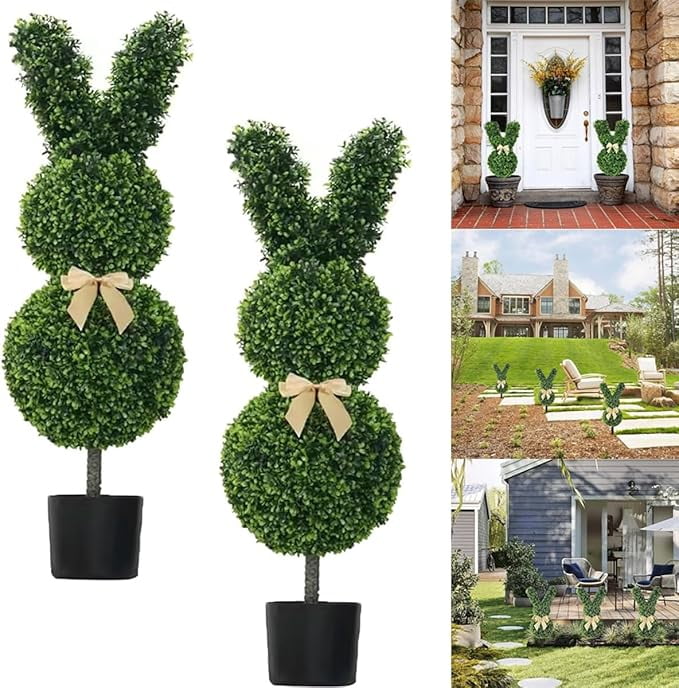 3ft Bunny Topiary Outdoor, Artificial Bunny-Shaped Topiary Tree Pot ...