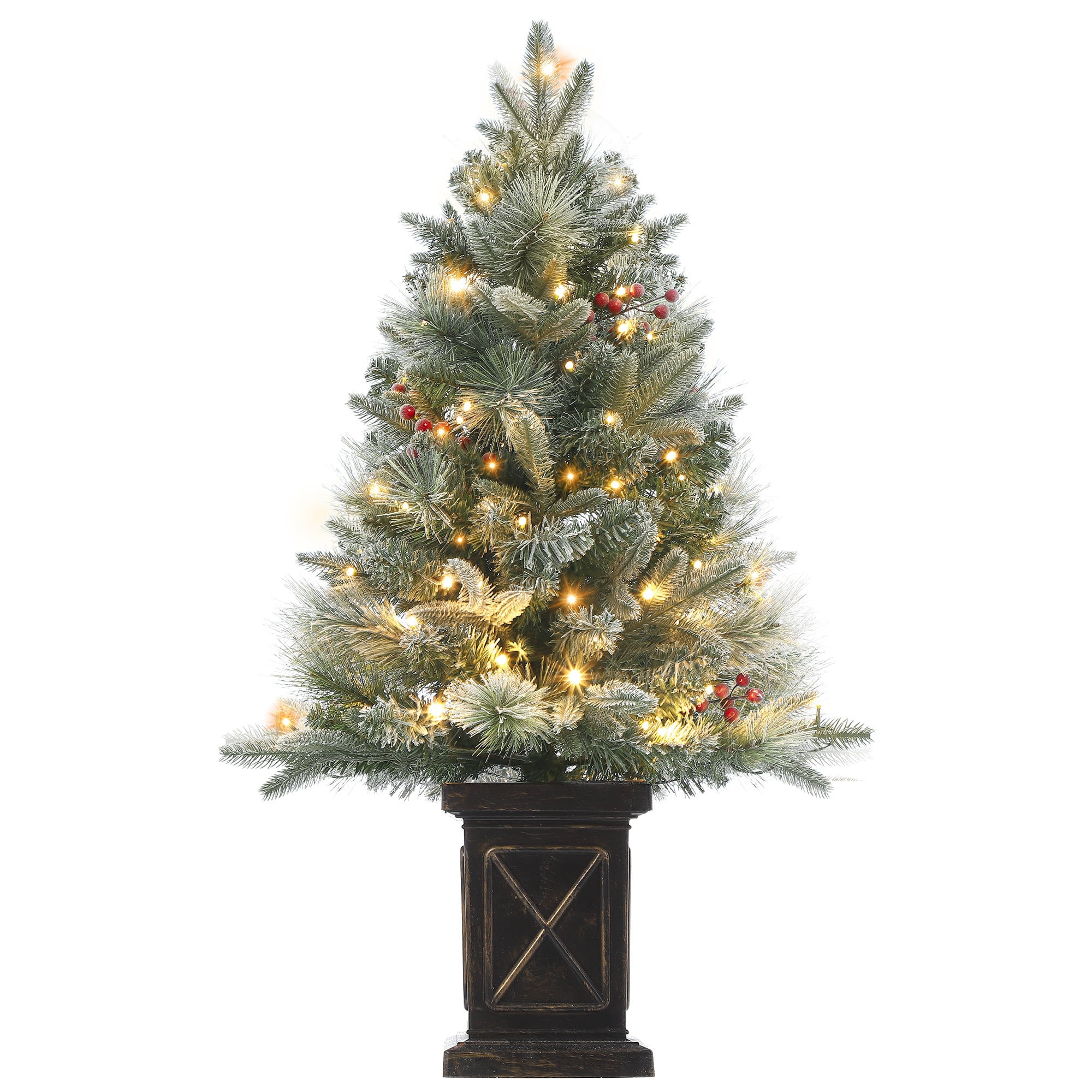 GAOMON 3ft Pre-Lit Artificial Christmas Tree, Plastic, Flocked Snow, 70 ...