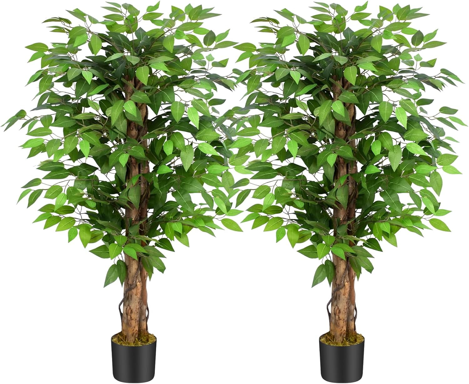 3ft Ficus Artificial Trees with Natural Curved Trunks, 36" Tall Lush ...