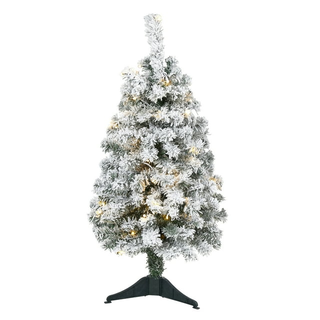 3ft. Flocked Rock Springs Spruce Artificial Christmas Tree with 50 ...