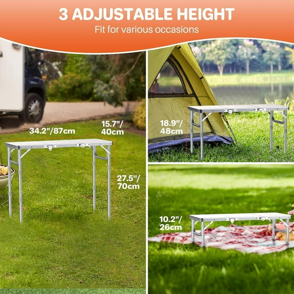 3ft Folding Camping Table with 3 Adjustable Height, 34.2'' Lx15.7'' W ...