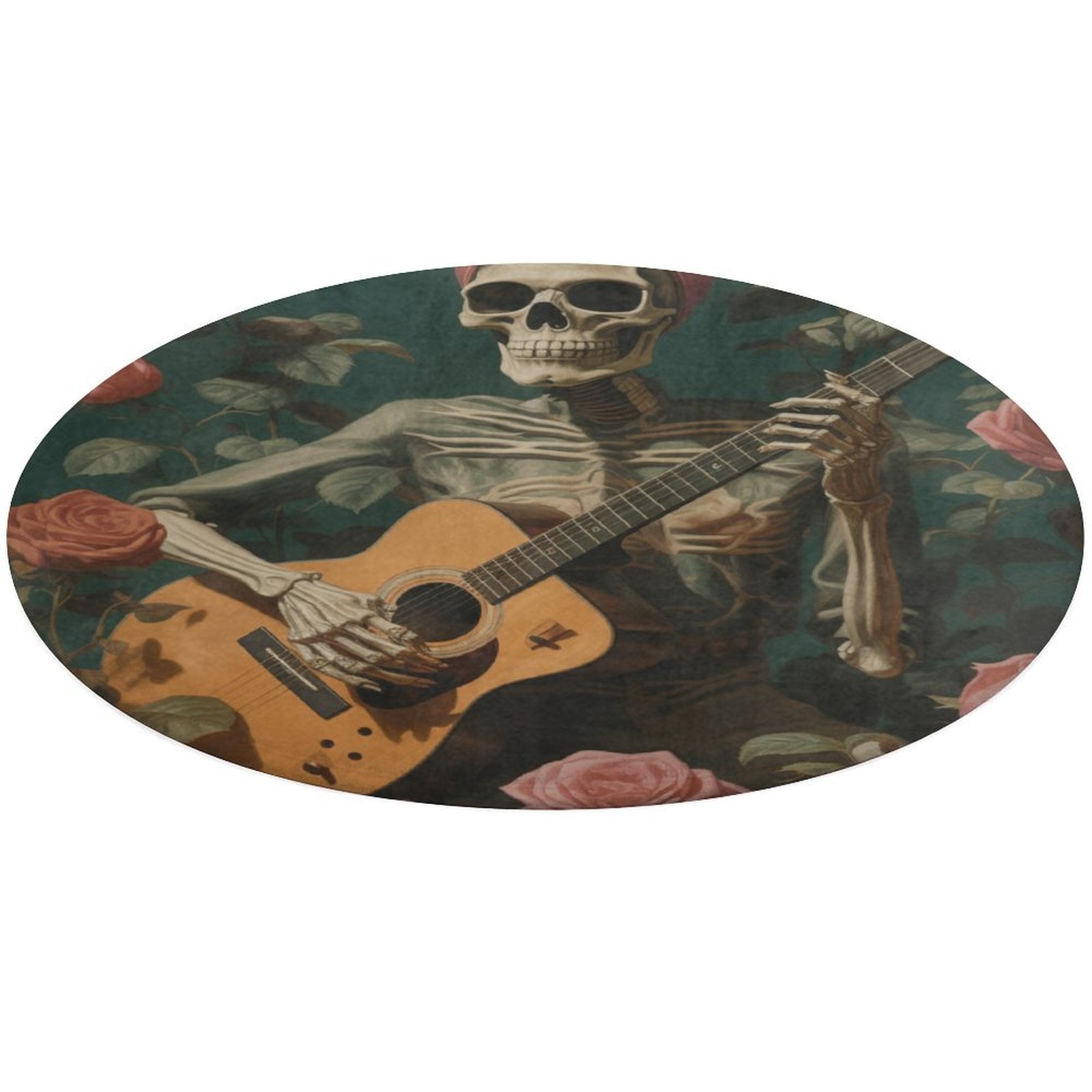 3ft Guitar Skeleton Rock Ultra-Thin Washable Round Rug - Non Slip Non ...