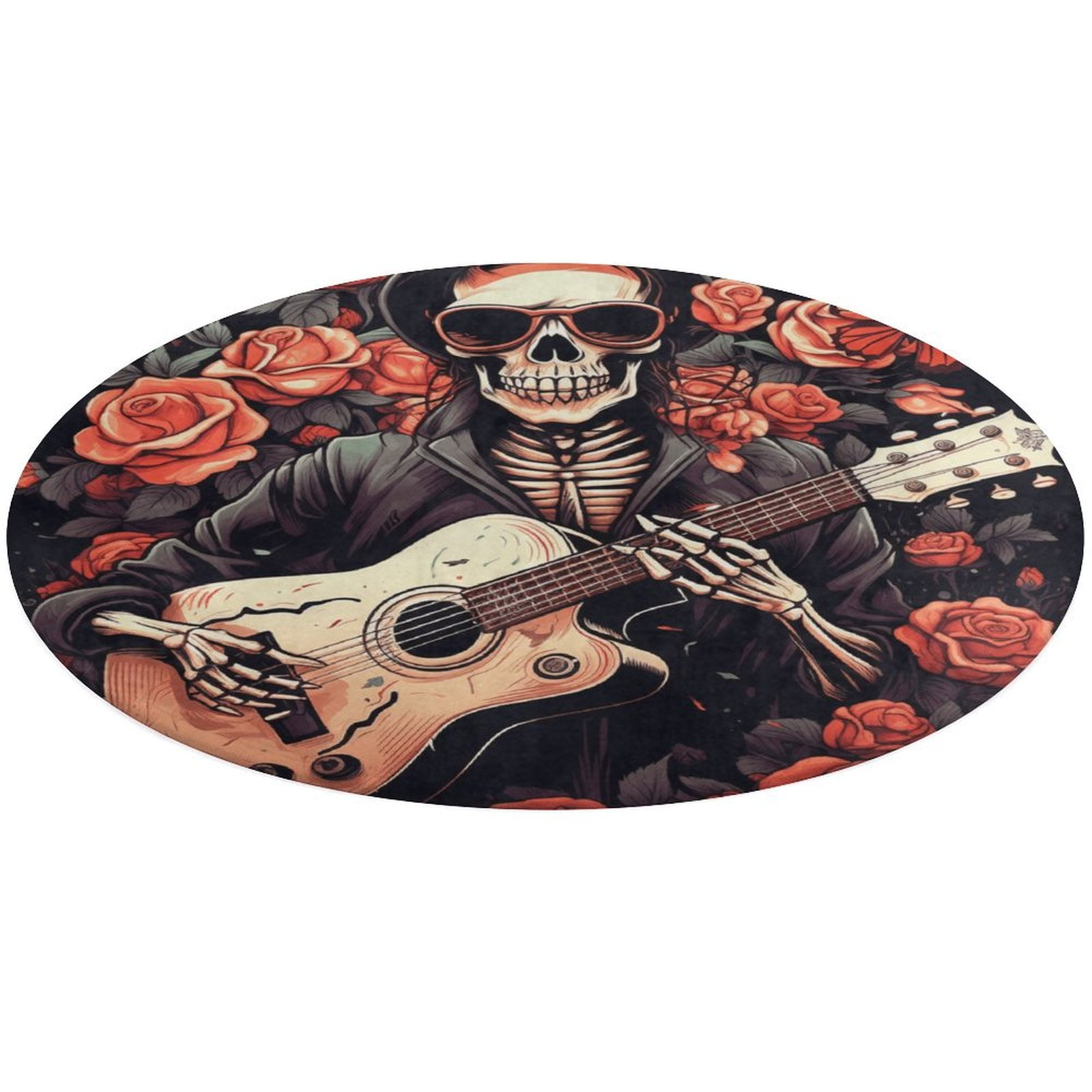 3ft Guitar Skeleton Rock Ultra-Thin Washable Round Rug - Non Slip Non ...