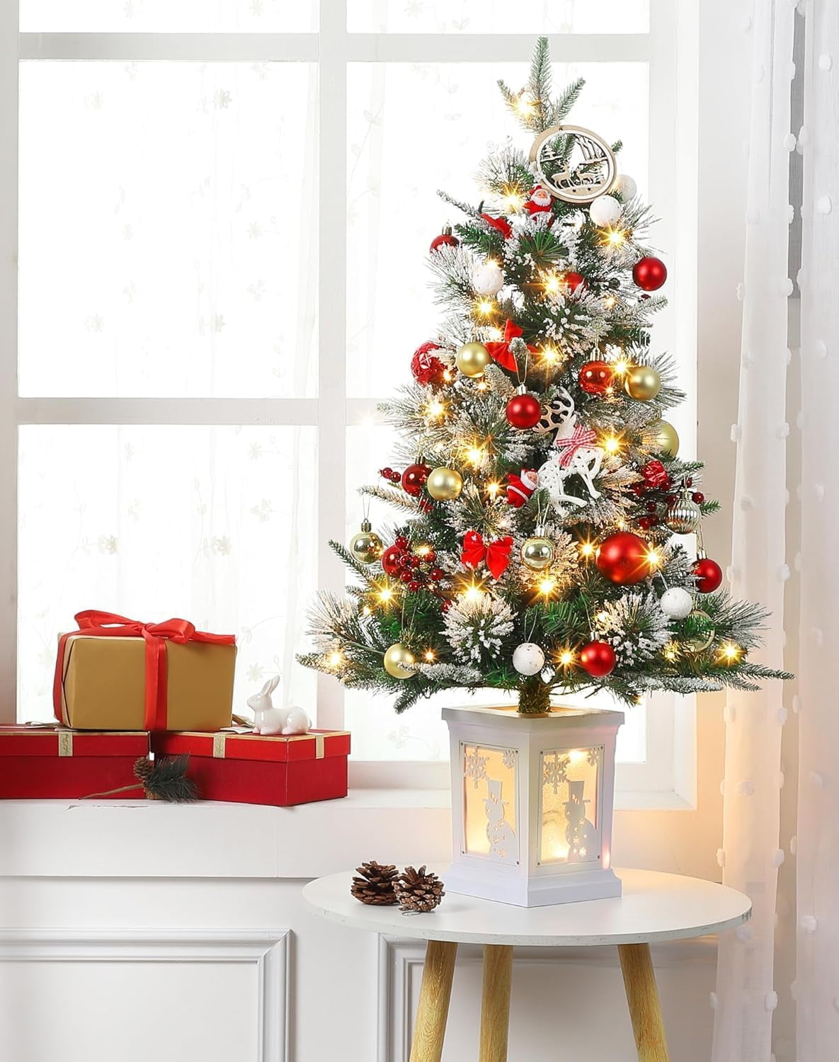 3ft Mini Christmas Tree, Pre-Lit Artificial Tree with 78 Warm White Lights, Tabletop Christmas ...