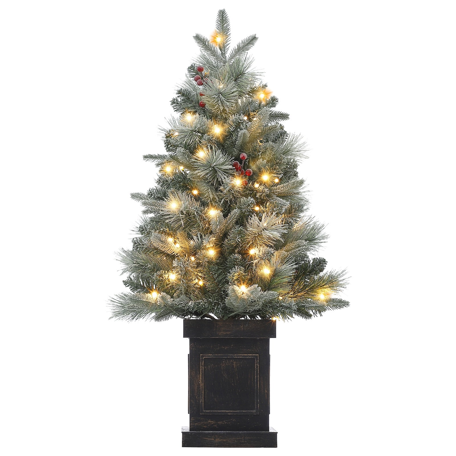3ft Mini Prelit Premium Snow Flocked Artificial Christmas Tree, Pre-lit ...