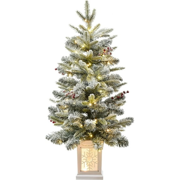 3ft Mini Prelit Premium Snow Flocked Artificial Christmas Tree, Pre-lit ...