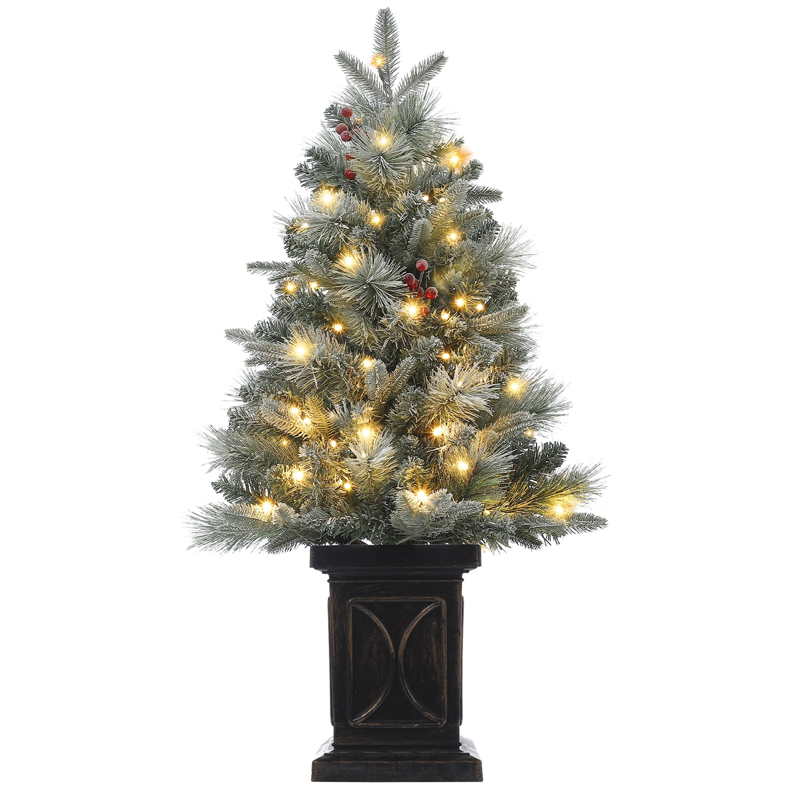 3ft Mini Prelit Premium Snow Flocked Artificial Christmas Tree, Pre-lit Xmas Pine Tree for ...