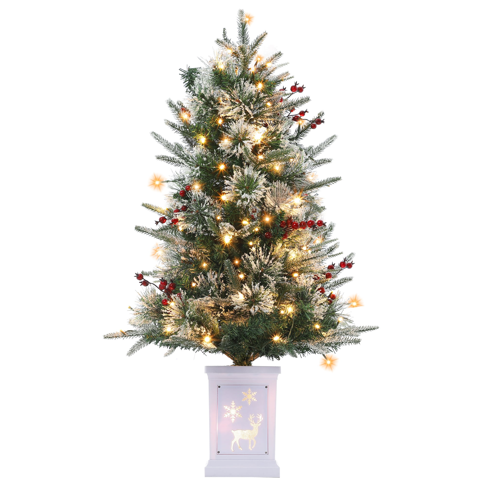 3ft Mini Prelit Premium Snow Flocked Artificial Christmas Tree, Pre-lit ...