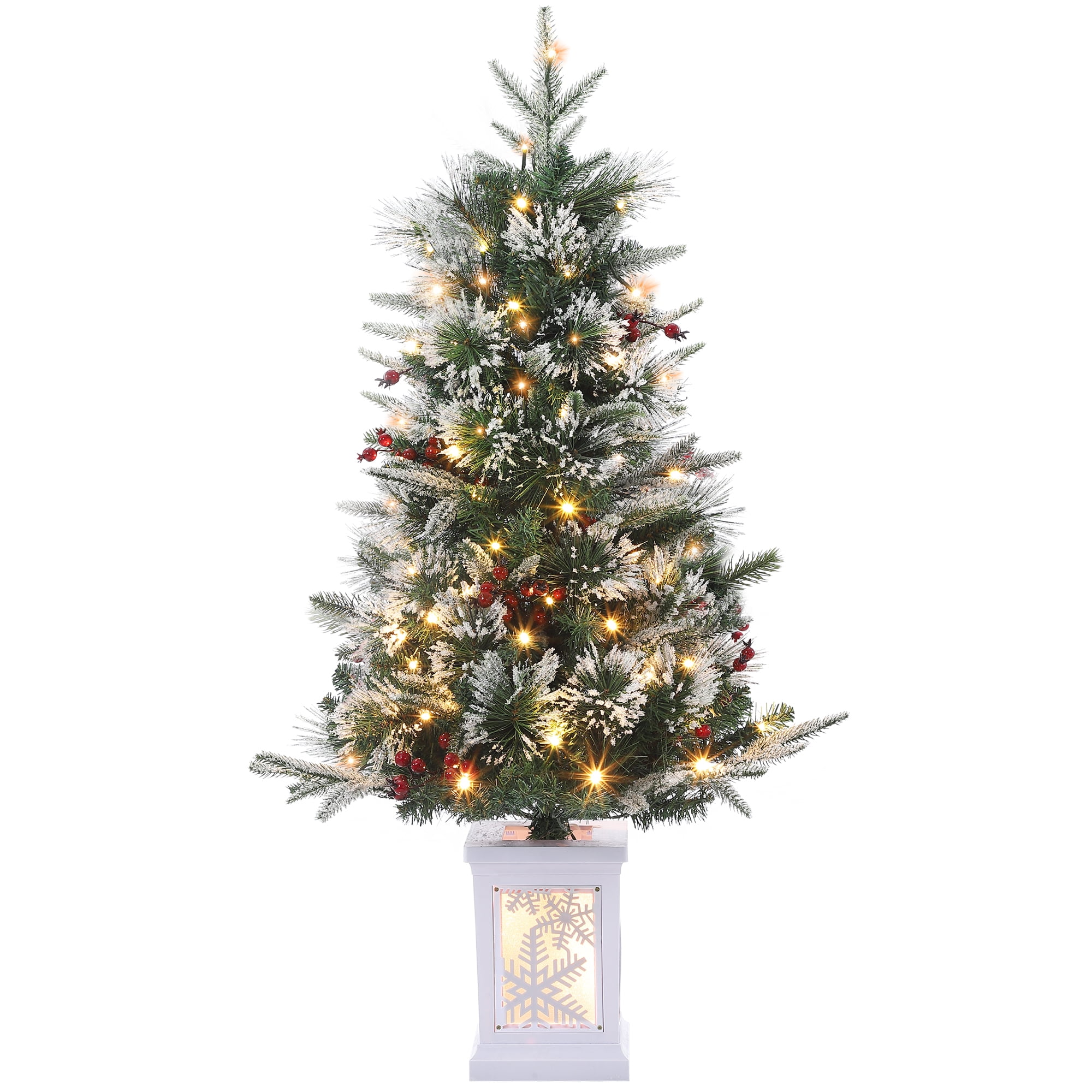 GAOMON 3ft Snow Flocked Artificial Christmas Tree, Prelit PVC Spruce ...