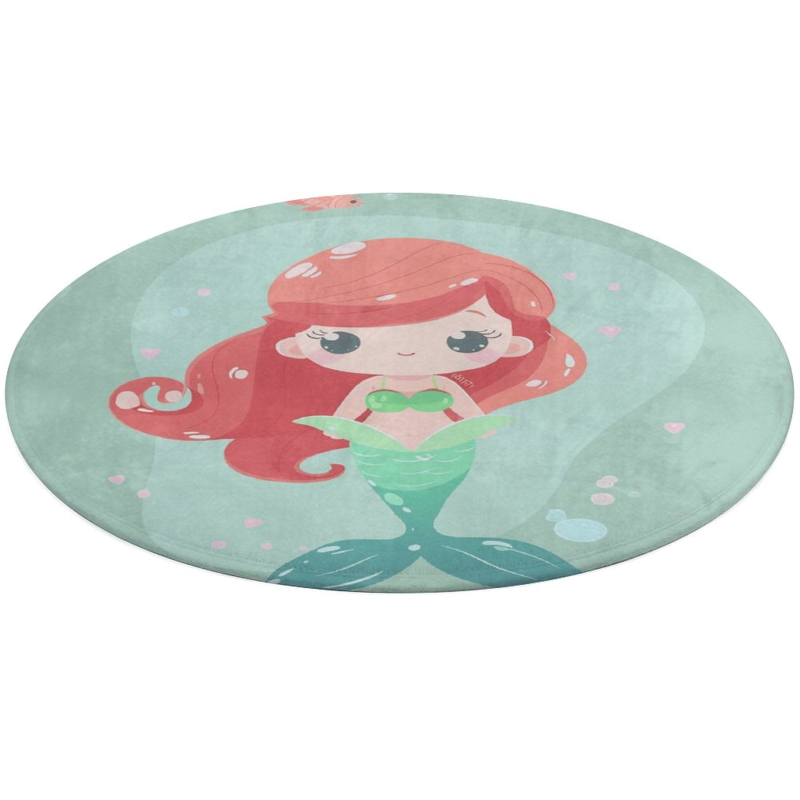 3ft Ocean Cute Mermaid Ultra-Thin Washable Round Rug - Non Slip Non ...