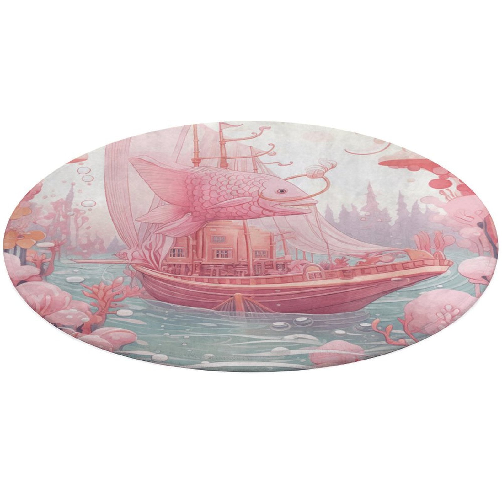 3ft Ocean Mermaid Coral Ultra-Thin Washable Round Rug - Non Slip Non ...